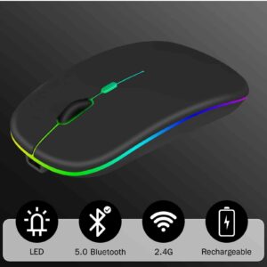 2.4GHz & Bluetooth Mouse, Rechargeable Wireless Mouse for Samsung Galaxy S22 S23 Ultra S24 Bluetooth Wireless Mouse for Laptop/PC/Mac/Computer/Tablet/Android RGB LED Onyx Black