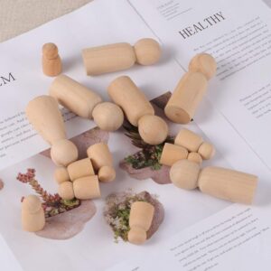 Gadpiparty Unfinished Natural Wooden Peg Dolls Peg People, Doll Bodies, Wooden Figures, Decorative Peg Doll People for DIY Graffiti Painting Handicrafts Wooden Peg Games