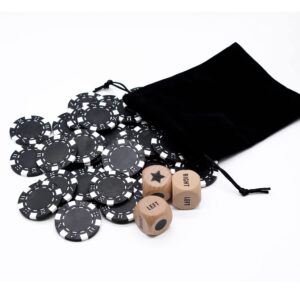 Bilywey Upgrade Left Right Center Dice Game Set with 3Pcs Beech Wood Dices + 36Pcs 11.5g Poker Chips (Black)