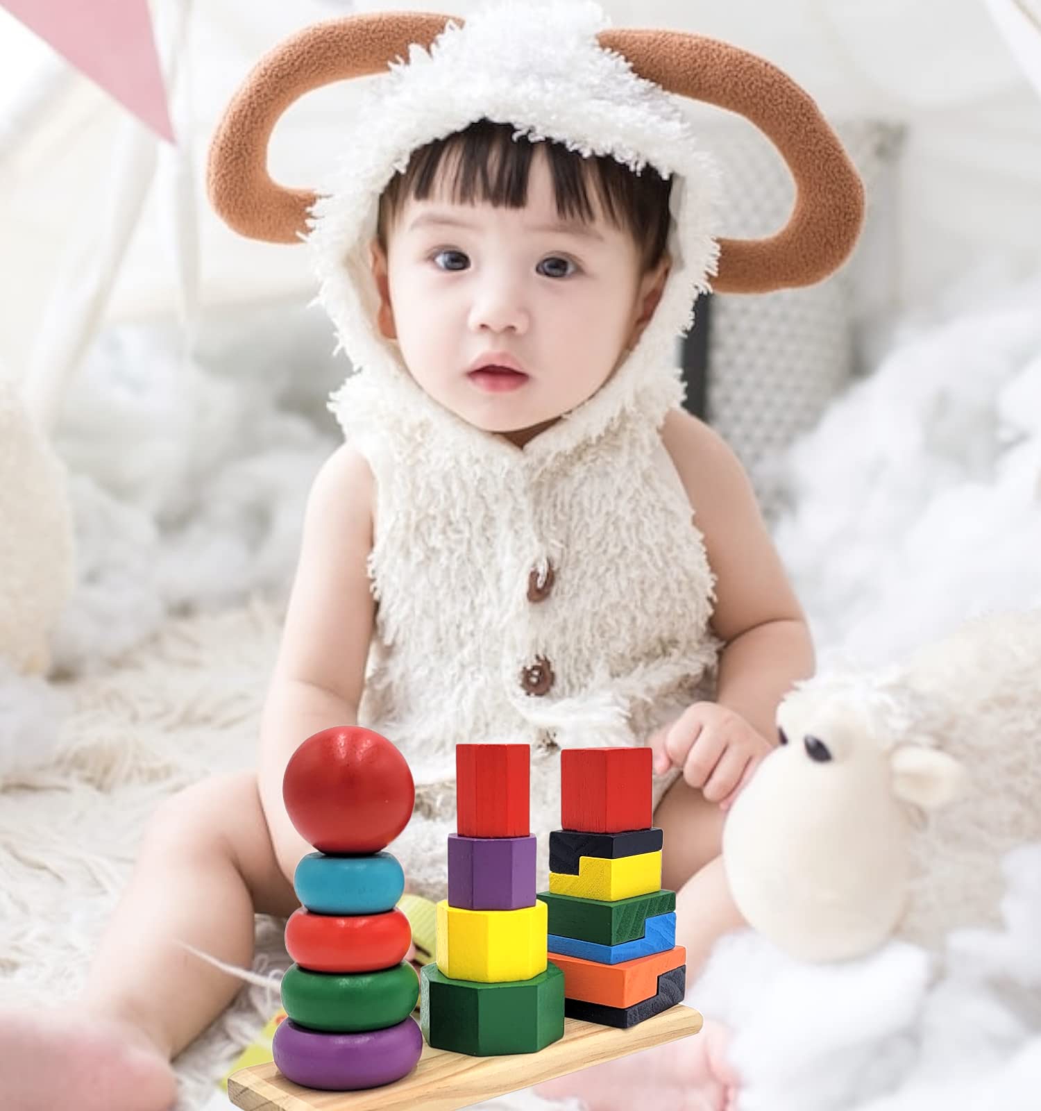 Wooden Shape Tower is A Great Early Educational Toy for Toddlers and Kids. It Helps to Develop Matching, Sorting and Classifying Skills Great for Toddlers 2+ Years