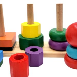 Wooden Shape Tower is A Great Early Educational Toy for Toddlers and Kids. It Helps to Develop Matching, Sorting and Classifying Skills Great for Toddlers 2+ Years