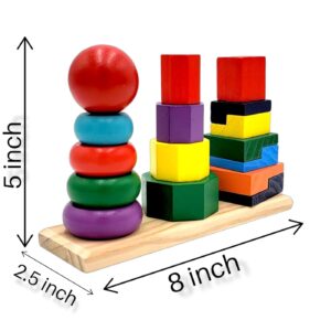 Wooden Shape Tower is A Great Early Educational Toy for Toddlers and Kids. It Helps to Develop Matching, Sorting and Classifying Skills Great for Toddlers 2+ Years