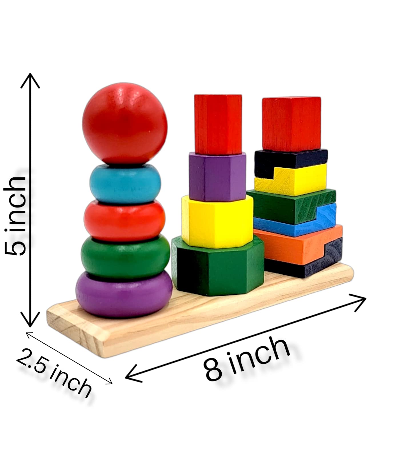 Wooden Shape Tower is A Great Early Educational Toy for Toddlers and Kids. It Helps to Develop Matching, Sorting and Classifying Skills Great for Toddlers 2+ Years