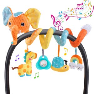 willway car seat hanging toys, baby spiral activity plush stroller toys baby rattle sensory toys for crib mobile bassinet with music box bb squeaker rattles, infant toys for 0 6 12 months gifts