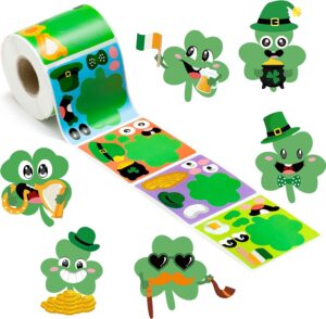 haooryx 300pcs st patrick’s day sticker scene roll make your own irish shamrock face stickers diy lucky clover self adhesive sticker art craft for kids sticker game st patrick party favor gift supply