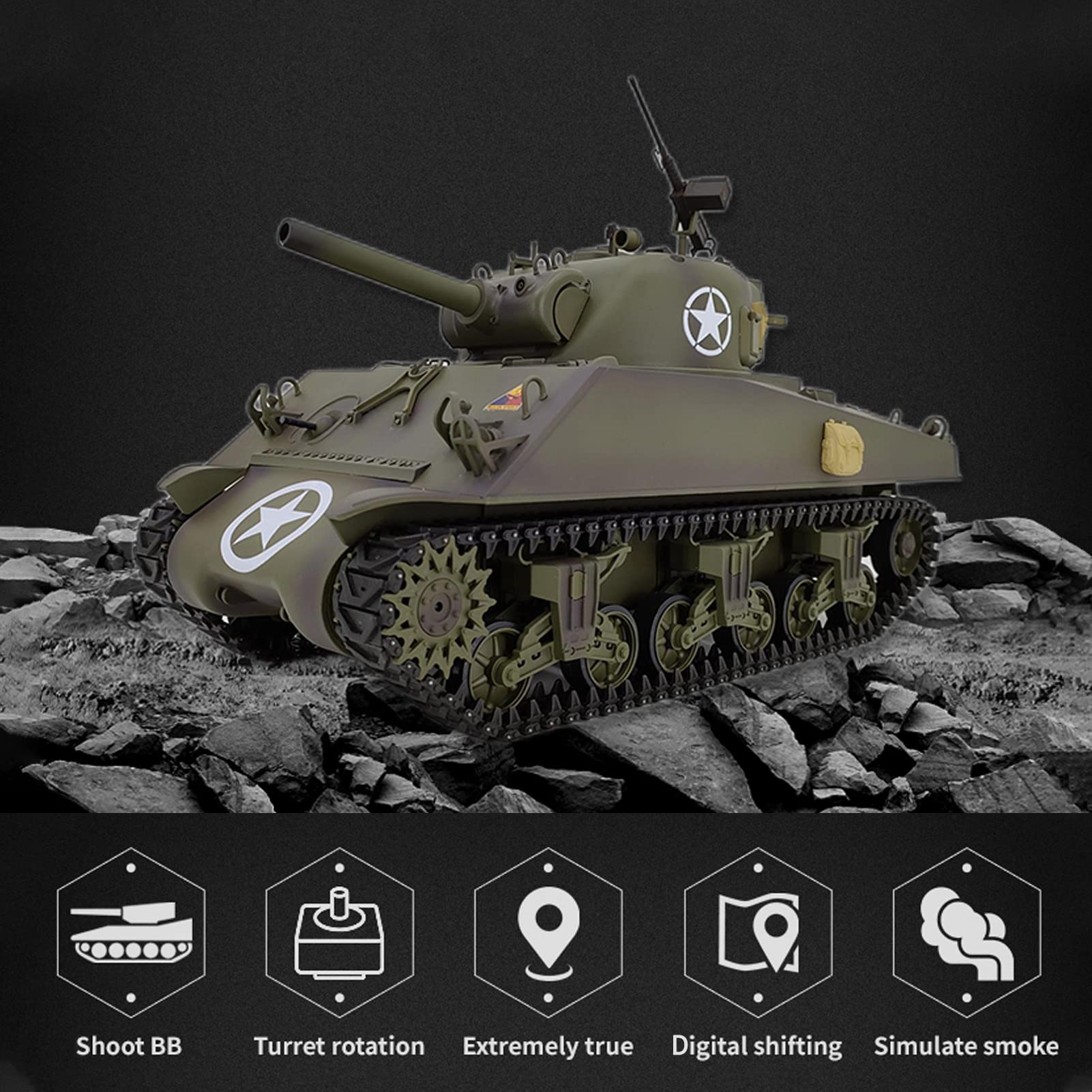 Adepe RC Tanks 1/16 Army Tank Toys Remote Control Vehicles with Sound Smoke RC Military Toys Working 30min for Kids Boys Girls Christmas Surprise Gift RTR