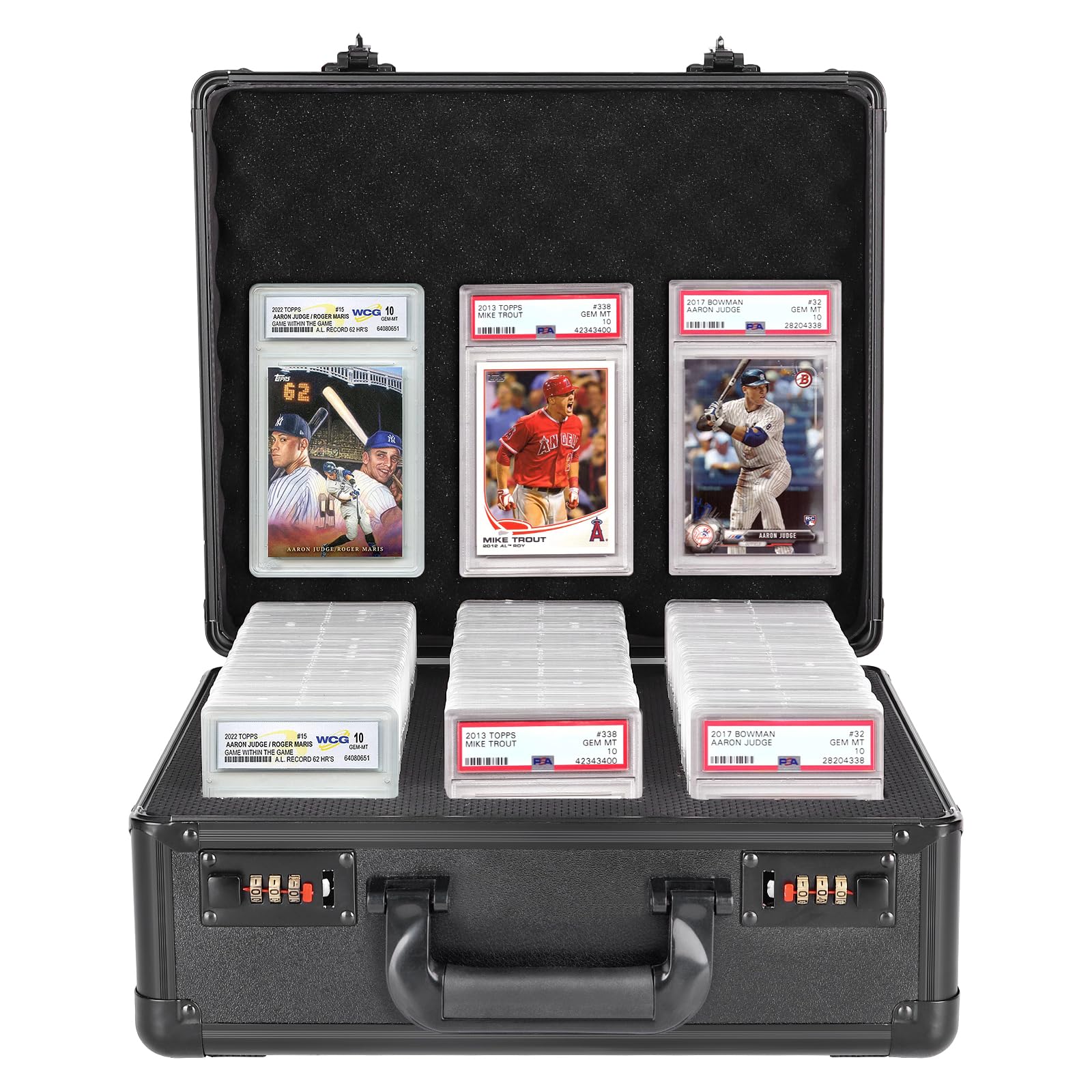 Graded Card Storage Box with Coded Lock, 120 BGS SGC PSA Graded Card Storage Box Sports Card Slab Case Waterproof Display Trading Card Case,Easy to Carry(3 Slots No Card)