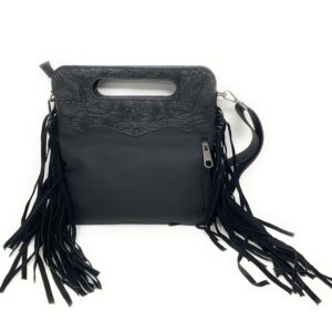 Texas West Western Women's Genuine Leather Cowhide Cowfur Fringe Crossbody Bag in 3 Colors Medium/Large (Large Black)