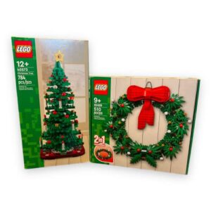 lego holiday bundle, christmas tree (40573) and wreath (40426), 2-in-1 building toy set, christmas, (1294 total pcs)