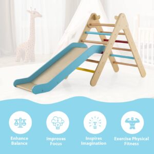 Olakids Toddlers Triangle Climber, 2 in 1 Montessori Kids Wood Climbing Toy with Ramp, Ladder, Slide for Gym Playground, Indoor Baby Climb Play Structure Activity Set for Boys Girls 1-3