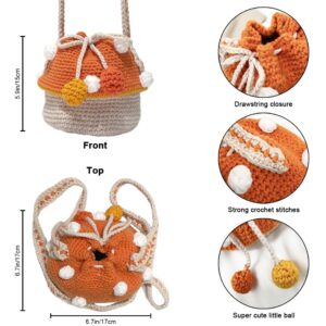 XIAYUPAGU Handmade Knitted Purse Wool Knitted Mushroom Shoulder Bag for Women Crossbody Bucket Bag with Drawstring (Orange)