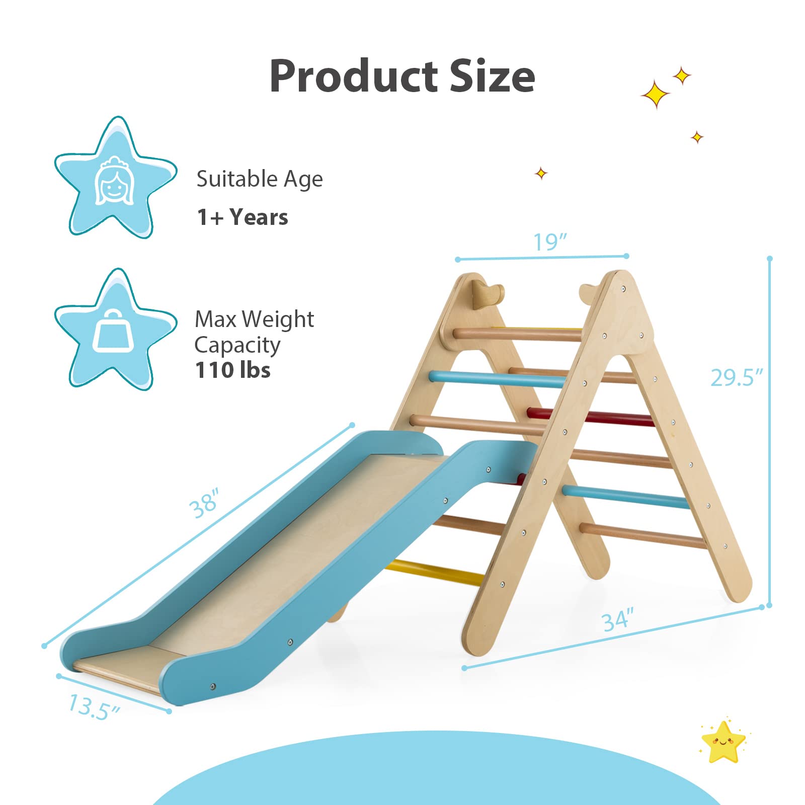 Olakids Toddlers Triangle Climber, 2 in 1 Montessori Kids Wood Climbing Toy with Ramp, Ladder, Slide for Gym Playground, Indoor Baby Climb Play Structure Activity Set for Boys Girls 1-3