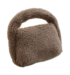 xponni fuzzy dumpling bag, cute fluffy bags y2k, cute mini handbags, faux fur bag, plush underarm bag (light brown)