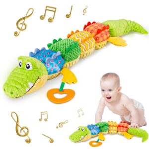 sumobaby infant baby musical stuffed animal activity soft toys with teether, multi-sensory crinkle, rattle and textures, for tummy time newborn 0-3-6-12 months boys, girls, crocodile (alligator)