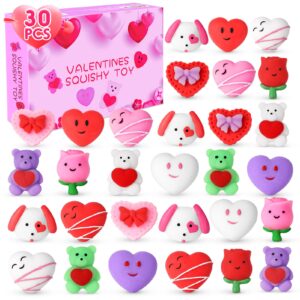 npet 30pcs mochi squishies valentines party favors valentines day gifts for kids classroom, kawaii mochi squishy toys heart rose bear valentines day gifts exchange school prize stress relief toys