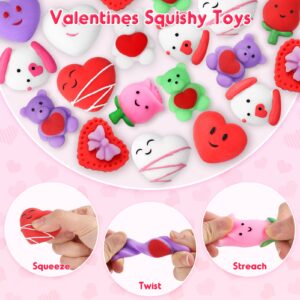 NPET 30Pcs Mochi Squishies Valentines Party Favors Valentines Day Gifts for Kids Classroom, Kawaii Mochi Squishy Toys Heart Rose Bear Valentines Day Gifts Exchange School Prize Stress Relief Toys