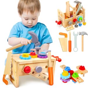 mgtfbg kids tool set - 29 pcs wooden toddler tool with box, montessori stem educational pretend play construction toy for 2 3 4 5 6 year old boys girls, best birthday gift