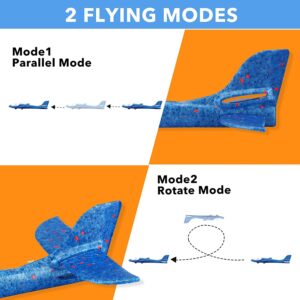 BLUEJAY Airplane Launcher Toys, 2 Flight Modes LED Foam Glider Catapult Plane, Outdoor Sport Flying Toy for Kids, for Age 4 5 6 7 8 9 10 12 Year Old Boys Girls(2 Pack)