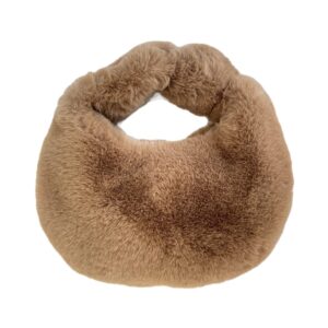 XPONNI Fuzzy Dumpling Bag, Cute Fluffy Bags Y2k, Cute Mini Handbags, Faux Fur Bag with Zipper, Soft Knotted Bag