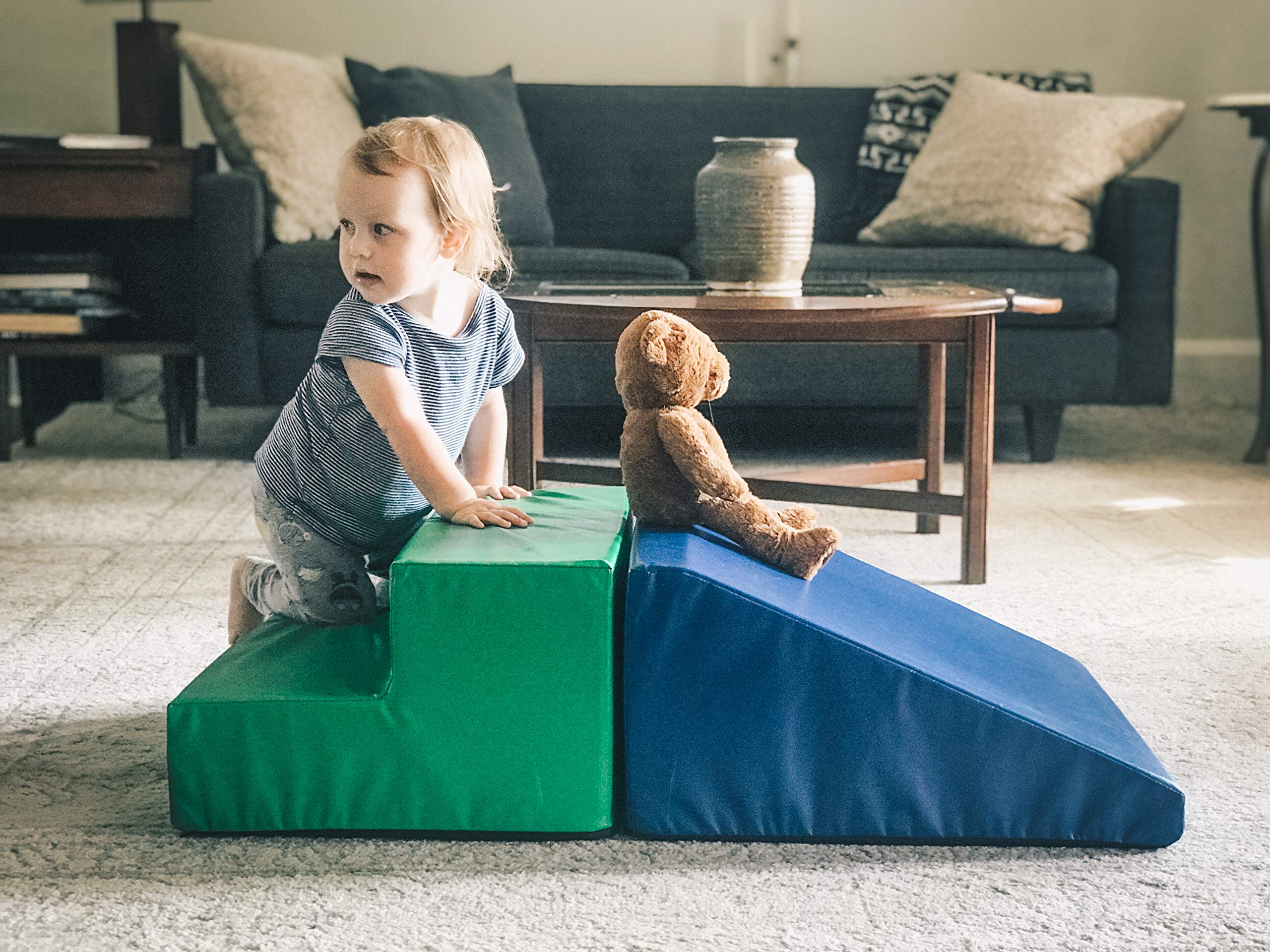 Foamnasium Up and Down Set, Indoor Foam Playset, 2 Piece Soft Toddler and Active Kids Play Foam Climber for Balancing, Crawling, Climbing, Sliding and Jumping, Made in The US, Enhanced Camel