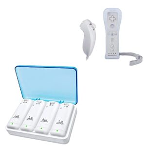 wii controller motion plus with nunchuck and wii charging station with 4 rechargeable batteries