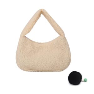 fluffy underarm bags plush bag women soft zipper handbags shoulder bag (khaki)