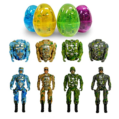 PRAABDC 4 Pcs Jumbo Deformation Soldier Toy Easter Eggs, with Toys Inside Easter Gifts Easter Basket Stuffers Fillers for Kids Boys Girls