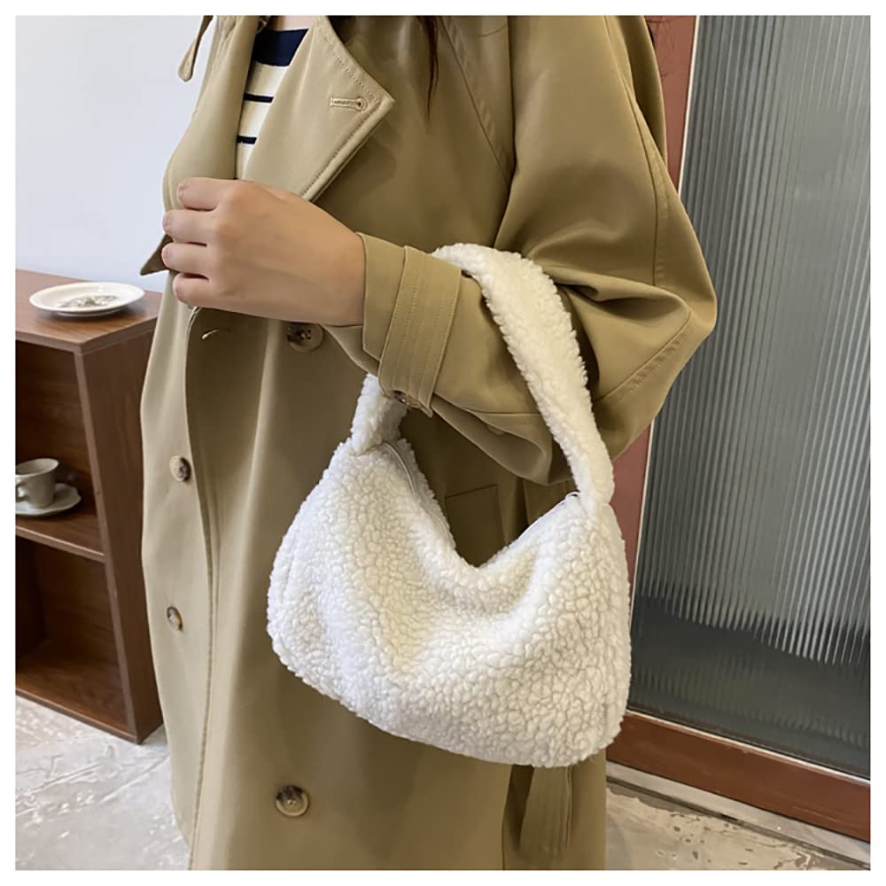 Fluffy Underarm Bags Plush Bag Women Soft Zipper Handbags Shoulder Bag (khaki)