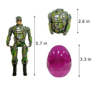 PRAABDC 4 Pcs Jumbo Deformation Soldier Toy Easter Eggs, with Toys Inside Easter Gifts Easter Basket Stuffers Fillers for Kids Boys Girls