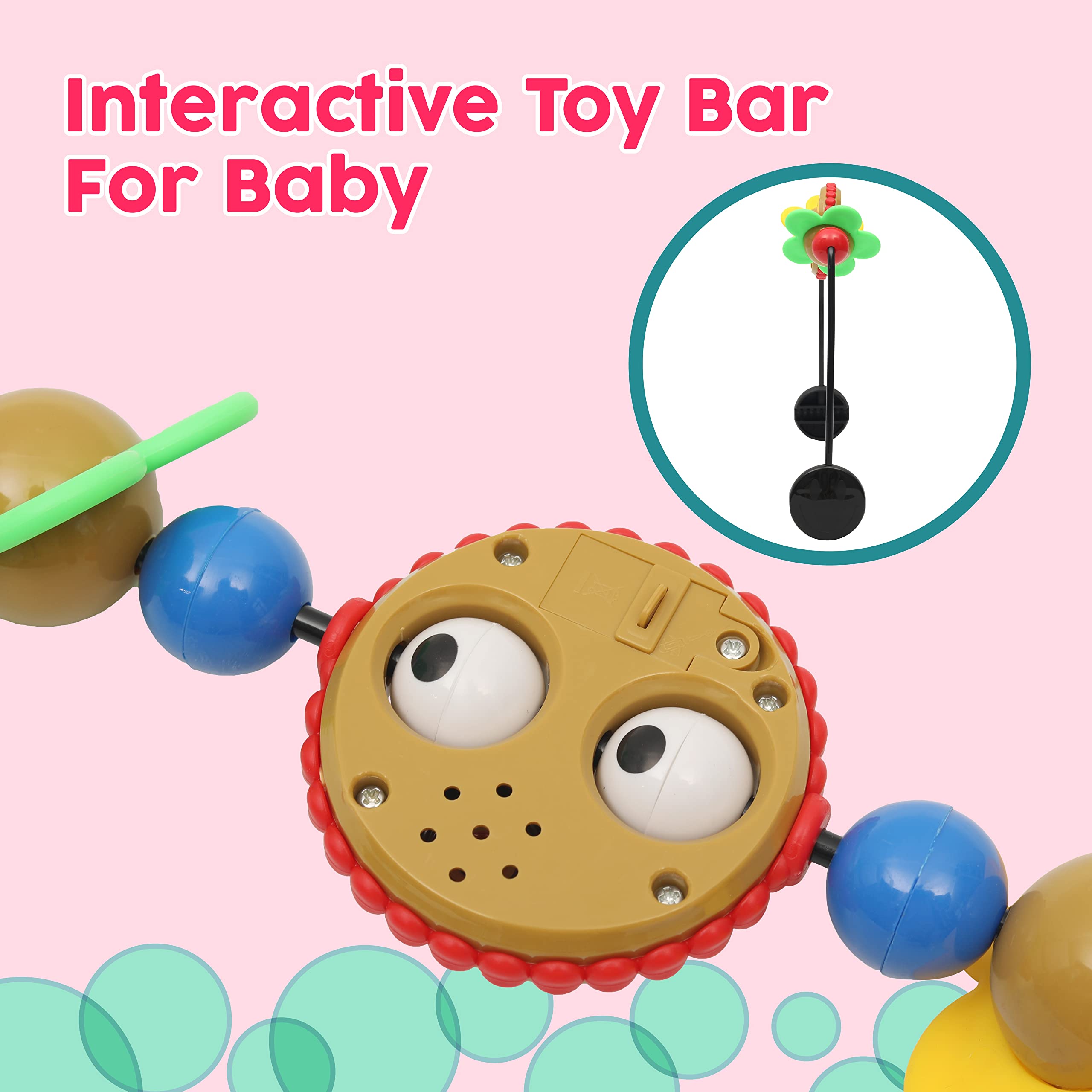 VIKOS Products Toy Bar for Baby Bouncer - Googly Eyes Toy Plays Music and Balls Make Tinkling Sounds - Baby-Safe Plastic Baby Bouncer Toys - Easy to Install Baby Bouncer Accessory