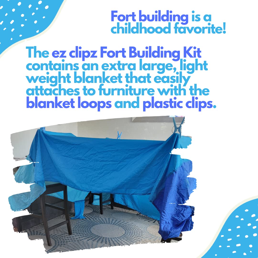 Pickle & Olive ez clipz- Fort Building Kit- Large Lightweight Blanket and Clips to Attach to Furniture-Best Gift for Kids/Children