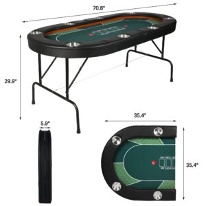 DC DICLASSE Folding Poker Table for 8 Player, Card Table with Cup Holder,Casino Leisure Table Top Texas Hold 'Em Poker Table for Blackjack Board Game,Green Speed Felt