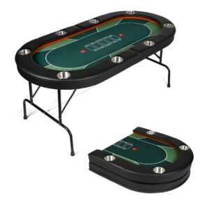 dc diclasse folding poker table for 8 player, card table with cup holder,casino leisure table top texas hold 'em poker table for blackjack board game,green speed felt