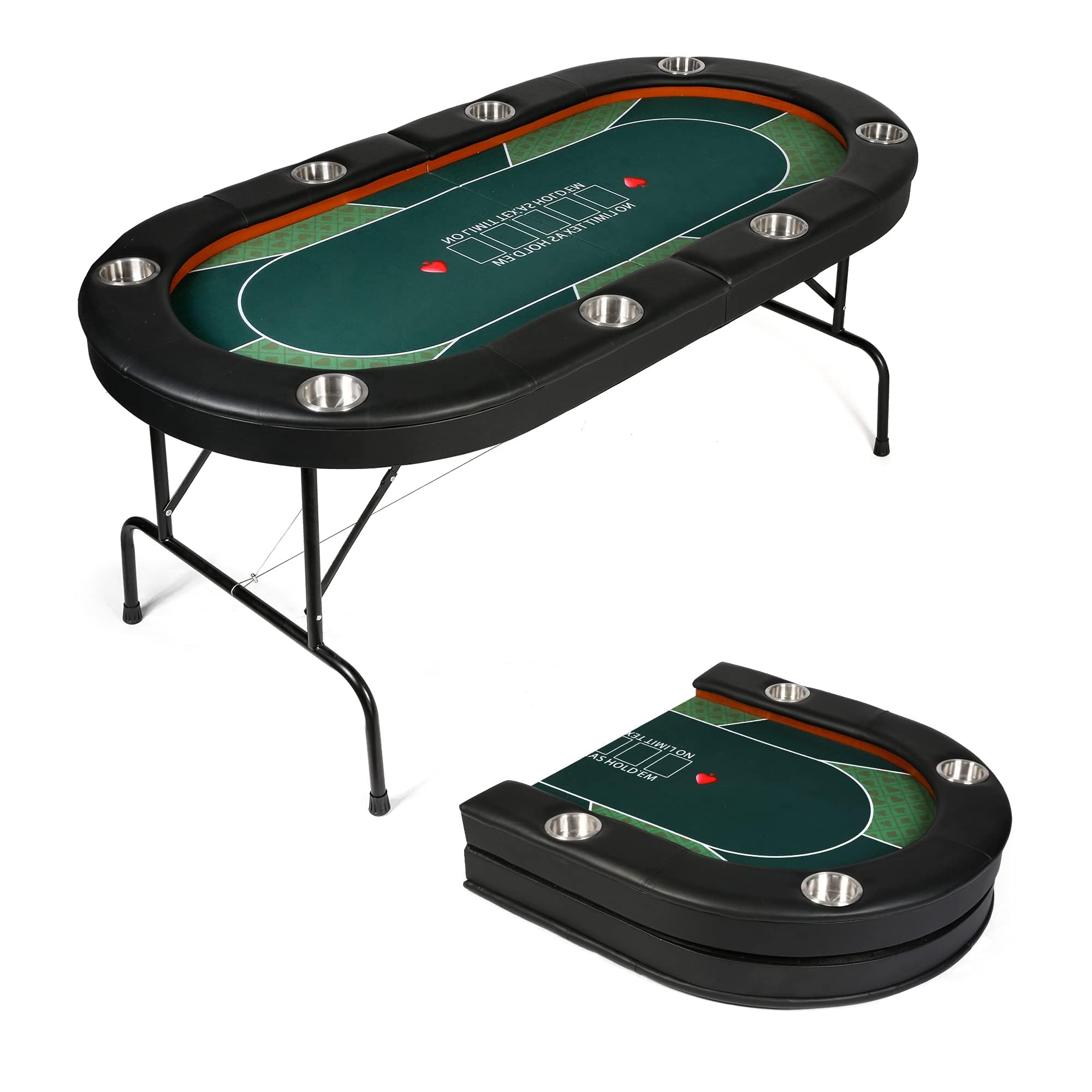 DC DICLASSE Folding Poker Table for 8 Player, Card Table with Cup Holder,Casino Leisure Table Top Texas Hold 'Em Poker Table for Blackjack Board Game,Green Speed Felt