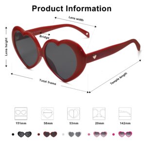 SOJOS Sunglasses Womens Heart Shaped Sunglasses Vintage Retro Glasses with Chain SJ2252 Red Frame/Grey Lens