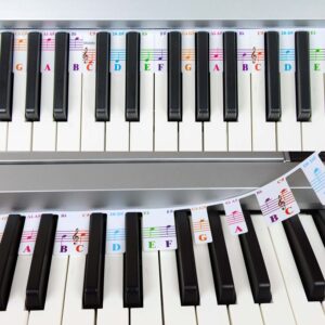 qmg colorful piano keyboard notes for beginner, removable note labels for learning, 61 key full size piano rake key, reusable, no need stickers