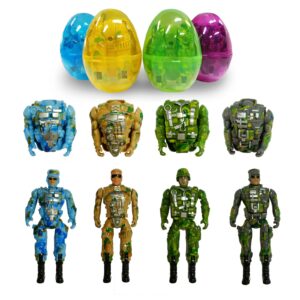 praabdc 4 pcs jumbo deformation soldier toy easter eggs, with toys inside easter gifts easter basket stuffers fillers for kids boys girls