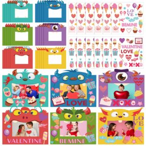 ferraycle 30 pack valentine's day diy craft kits for kid, valentines day pictures frame craft and 12 sticker diy valentines craft with monster photo frame craft kit for party favor classroom activity