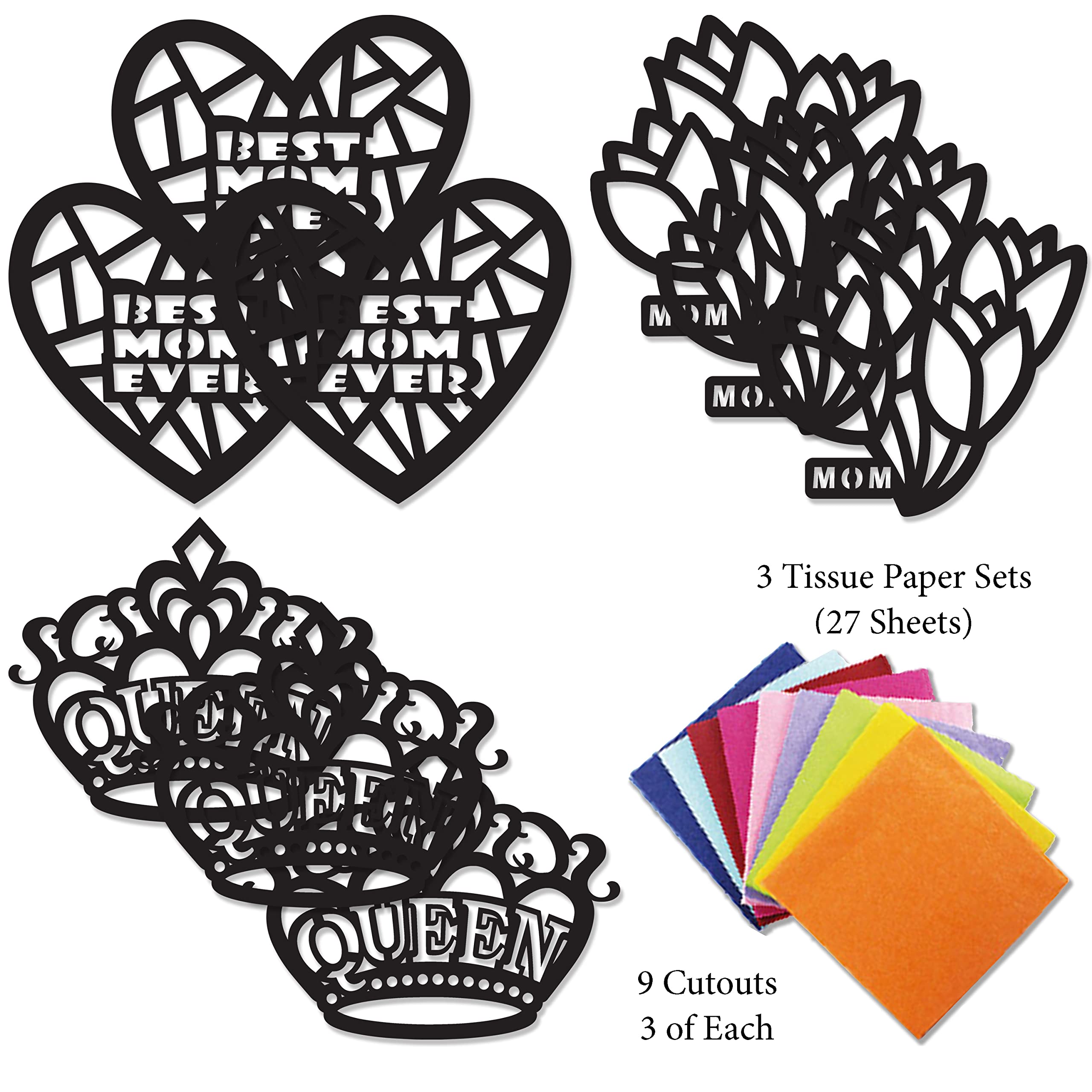 VHALE Suncatchers Craft 3 Sets (9 Cutouts) w Tissue Papers Stained Glass Effect Paper Sun Catcher Kit, Window Art, Classroom Crafts, Creative Art Projects, Kids Party Favors (Mother’s Day)