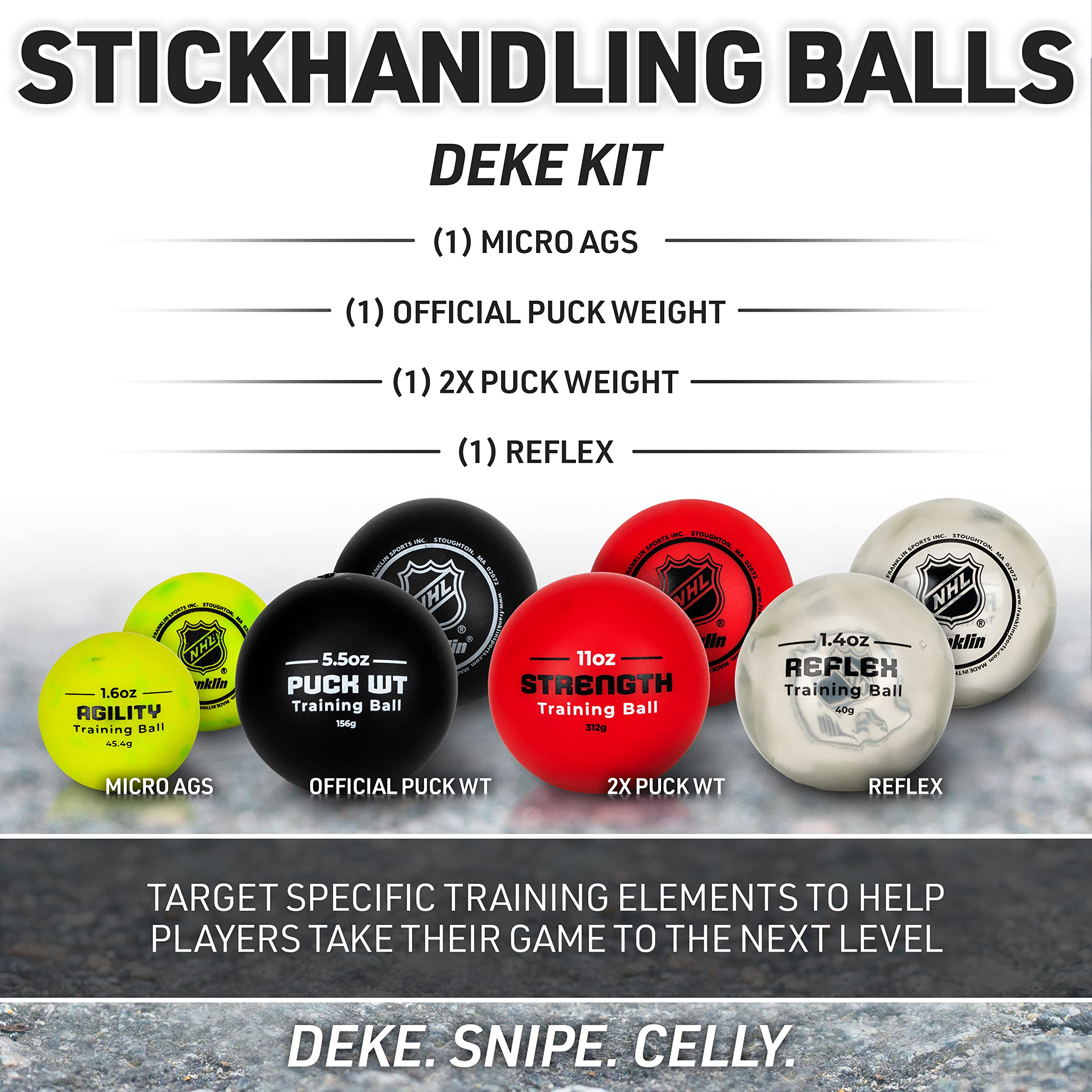 Franklin Sports Stickhandling Balls Training Aid - Hockey Balls Training Aid - Four Balls Included - Deke Kit