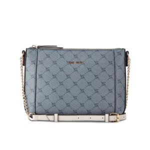 nine west basil top zip crossbody, chambray logo/milk