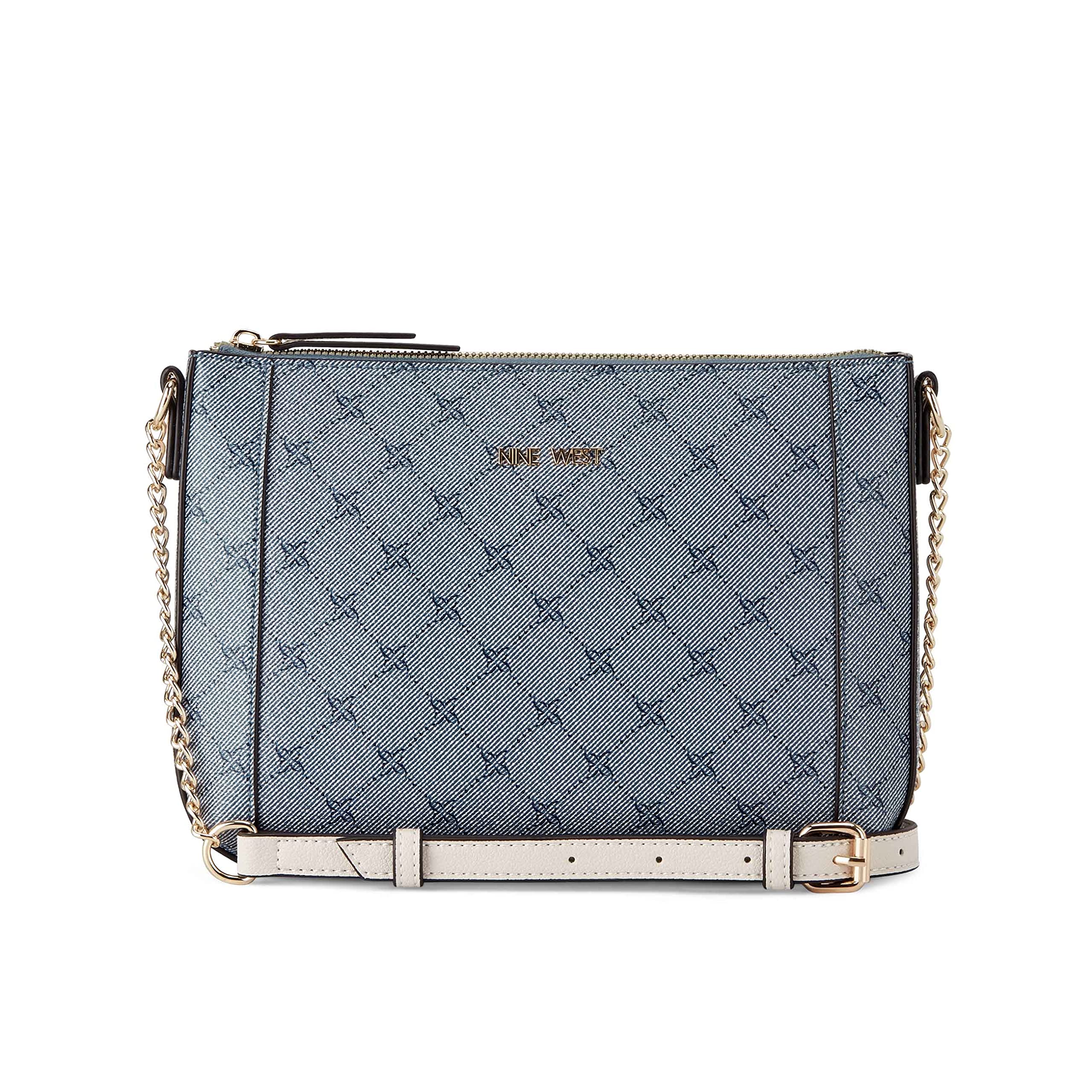 Nine West Basil Top Zip Crossbody, Chambray Logo/Milk