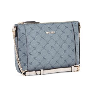 Nine West Basil Top Zip Crossbody, Chambray Logo/Milk