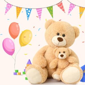 Muiteiur Giant Teddy Bear Stuffed Animal Cute Mommy and Baby Bear Teddy Bear Baby Shower Plush Toy for Kids Boys Girls Great Gift for Christmas Valentines Day Party 40inch,Light Brown