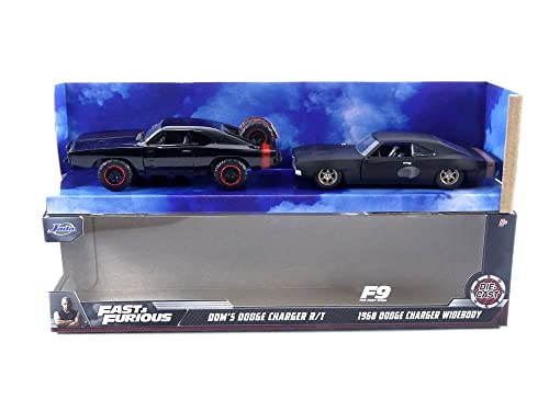 Fast & Furious 1:32 Dom's Dodge Charger & 1968 Dodge Charger Widebody Die-cast Car Twin Pack, Toys for Kids and Adults