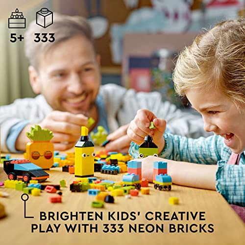 LEGO Classic Creative Neon Colors Fun Brick Box Set 11027, Building Toy to Create a Car, Pineapple, Alien, Roller Skates, and More, Hands-on Learning for Kids, Boys, Girls 5 Plus Years Old