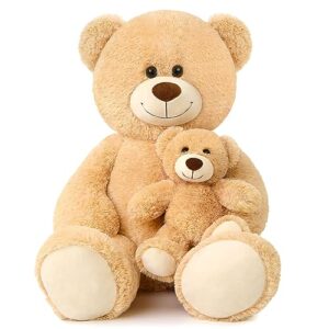 Muiteiur Giant Teddy Bear Stuffed Animal Cute Mommy and Baby Bear Teddy Bear Baby Shower Plush Toy for Kids Boys Girls Great Gift for Christmas Valentines Day Party 40inch,Light Brown