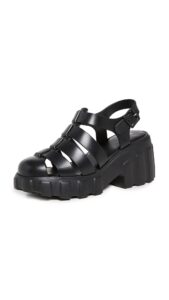 melissa megan platform jelly heels for women - the iconic original 90’s jelly shoe, fisherman's sandal with chunky, platform lug-sole heel and adjustable strap and side buckle, black, 7