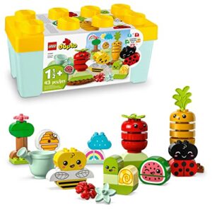 lego duplo my first organic garden brick box 10984, stacking toys for babies and toddlers 1.5+ years old, learning toy with ladybug, bumblebee, fruit & veg, sensory toy for kids