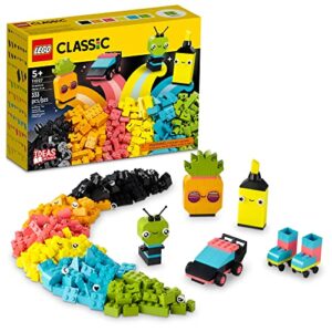 lego classic creative neon colors fun brick box set 11027, building toy to create a car, pineapple, alien, roller skates, and more, hands-on learning for kids, boys, girls 5 plus years old